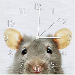 Wallario Wanduhr Maus am Tellerrand (Aluverbunduhr), weiß, mit weißen Zeigern