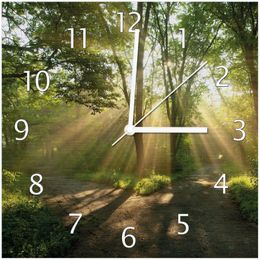 Wallario Wanduhr Weggabelung im Sonnenschein (Aluverbunduhr), gelb, mit weißen Zeigern