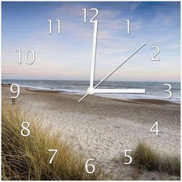 Wallario Wanduhr Strandspaziergang im Urlaub an der Ostsee (Aluverbunduhr), blau, mit weißen Zeigern