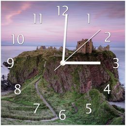 Wallario Wanduhr Schloss am Meer (Aluverbunduhr), blau, mit weißen Zeigern