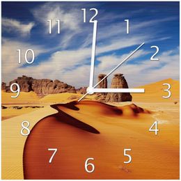 Wallario Wanduhr Felsen und Sand in der Sahara Wüste (Aluverbunduhr), blau, mit weißen Zeigern