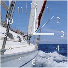 Wallario Wanduhr Segelboot on Tour (Aluverbunduhr), blau, mit weißen Zeigern