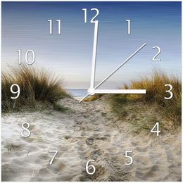 Wallario Wanduhr Weg durch die Dünen zum Strand am Meer (Aluverbunduhr), blau, mit weißen Zeigern