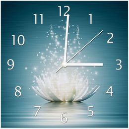 Wallario Wanduhr Lotosblüte auf Wasser (Aluverbunduhr), schwarz, mit weißen Zeigern