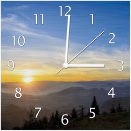 Wallario Wanduhr Sonnenaufgang über dem Schwarzwald (Aluverbunduhr), blau, mit weißen Zeigern