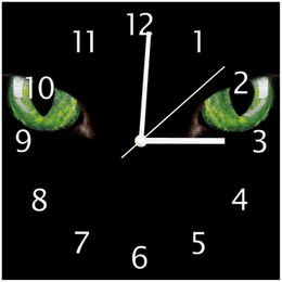 Wallario Wanduhr Grüne Katzenaugen bei Nacht (Aluverbunduhr), schwarz, mit weißen Zeigern