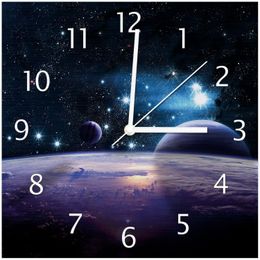 Wallario Wanduhr Planeten im Weltall (Aluverbunduhr), schwarz, mit weißen Zeigern