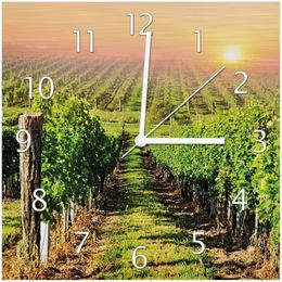 Wallario Wanduhr Weinberg mit untergehender Sonne (Aluverbunduhr), gelb, mit weißen Zeigern