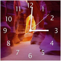 Wallario Wanduhr Felsschlucht in Arizona USA - orange und violett (Aluverbunduhr), schwarz, mit weißen Zeigern