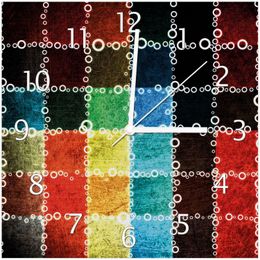 Wallario Wanduhr Buntes Patchwork-Muster mit Kreisen (Aluverbunduhr), schwarz, mit weißen Zeigern
