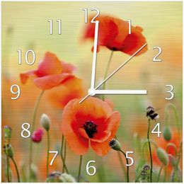 Wallario Wanduhr Mohnblumenblüten (Aluverbunduhr), gelb, mit weißen Zeigern
