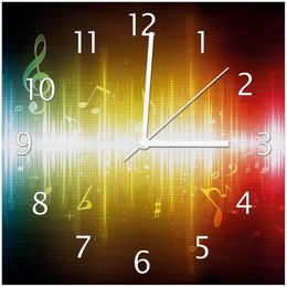Wallario Wanduhr Blau-gelbe Noten der Musik (Aluverbunduhr), mit weißen Zeigern