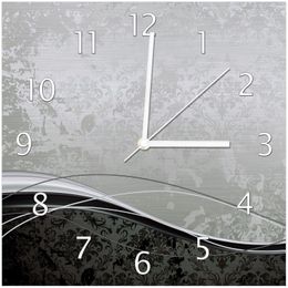 Wallario Wanduhr Grau-schwarze Schnörkelei mit Wellen (Aluverbunduhr), mit weißen Zeigern