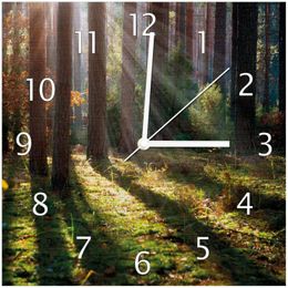 Wallario Wanduhr Sonnenstrahlen im Herbstwald (Aluverbunduhr), schwarz, mit weißen Zeigern