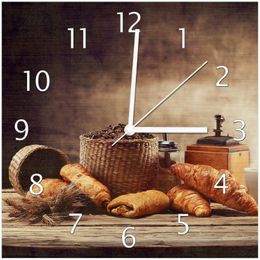 Wallario Wanduhr Französisches Frühstück mit Café und Croissants (Aluverbunduhr), schwarz, mit weißen Zeigern