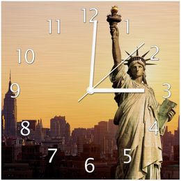 Wallario Wanduhr Freiheitsstatue New York (Aluverbunduhr), schwarz, mit weißen Zeigern