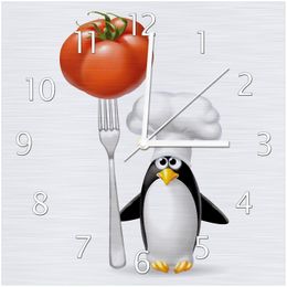Wallario Wanduhr Pinguin Koch (Aluverbunduhr), weiß, mit weißen Zeigern