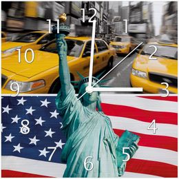 Wallario Wanduhr New York Collage (Aluverbunduhr), blau, mit weißen Zeigern