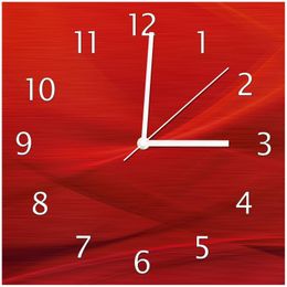 Wallario Wanduhr Abstrakte rotes Muster - roter Stoff (Aluverbunduhr), mit weißen Zeigern