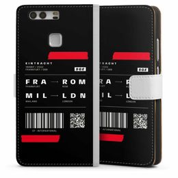 DeinDesign Handyhülle Fanartikel Flugticket Eintracht Frankfurt, Huawei P9 Hülle Handy Flip Case Wallet Cover Handytasche Leder, weiß