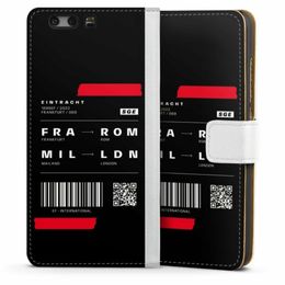 DeinDesign Handyhülle Fanartikel Flugticket Eintracht Frankfurt, Huawei P10 Hülle Handy Flip Case Wallet Cover Handytasche Leder, weiß