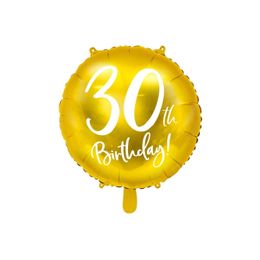 partydeco Luftballon, Folienballon mit Schrift 30th Birthday 45cm gold