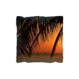 Wallario Dekokissen Sonnenuntergang unter Palmenblättern