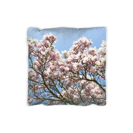 Wallario Dekokissen Schöne rosa Magnolien-Blüten vor blauem Himmel