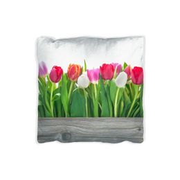 Wallario Dekokissen Rote weiße und pinke Tulpen im Frühling