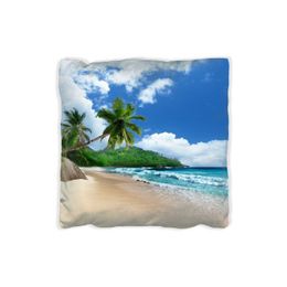 Wallario Dekokissen Urlaub auf den Seychellen unter Palmen am Sandstrand