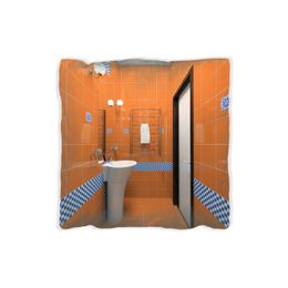 Wallario Dekokissen Modernes Badezimmer in orange mit blauen Fliesen
