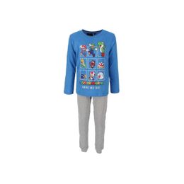Super Mario Schlafanzug Super Mario Pyjama Kinder Schlafanzug Jungen und Mädchen Lange Hose + Longsleeve Blau/Grau Gr.98 104 110 116 122 128