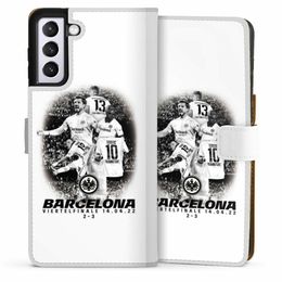 DeinDesign Handyhülle Eintracht Frankfurt Barcelona Offizielles Lizenzprodukt, Samsung Galaxy S21+ 5G Hülle Handy Flip Case Wallet Cover, weiß