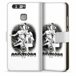 DeinDesign Handyhülle Eintracht Frankfurt Barcelona Offizielles Lizenzprodukt, Huawei P9 Hülle Handy Flip Case Wallet Cover Handytasche Leder, weiß