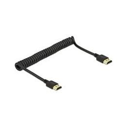 Delock HDMI Spiralkabel 4K 60Hz schwarz, 1,5 Meter