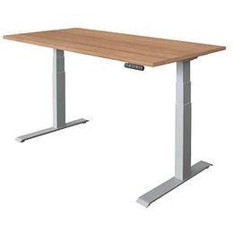 Hammerbacher XDKB16 elektrisch höhenverstellbarer Schreibtisch nussbaum rechteckig, C-Fuß-Gestell silber 160,0 x 80,0 cm