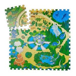 Relaxdays Puzzlematte Dinosaurier grün/bunt 90,0 x 90,0 cm