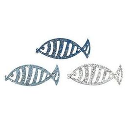 Rayher Holz-Streudeko blau/hellblau/grau Fische mit Glitter 15 St.
