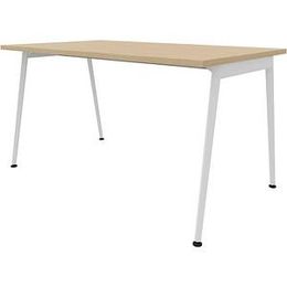 Quadrifoglio X3 Schreibtisch eiche rechteckig, 4-Fuß-Gestell weiß 140,0 x 80,0 cm
