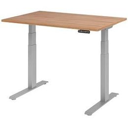 Hammerbacher XDKB12 elektrisch höhenverstellbarer Schreibtisch nussbaum rechteckig, C-Fuß-Gestell silber 120,0 x 80,0 cm