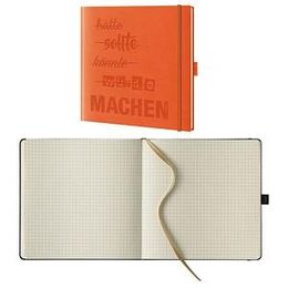 Lediberg Notizbuch 'MACHEN' quadratisch kariert, orange Hardcover 240 Seiten