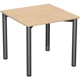 geramöbel geramöbel Flex Schreibtisch buche, anthrazit quadratisch, 4-Fuß-Gestell grau 80,0 x 80,0 cm