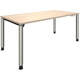 FM fastline höhenverstellbarer Schreibtisch akazie rechteckig, 4-Fuß-Gestell silber 160,0 x 80,0 cm