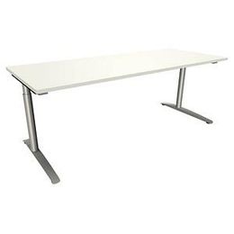 FM fastline höhenverstellbarer Schreibtisch weiß rechteckig, C-Fuß-Gestell Rundrohr silber 200,0 x 80,0 cm