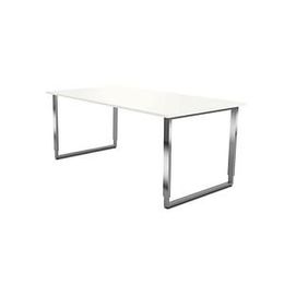 Kerkmann Yukon höhenverstellbarer Schreibtisch weiß rechteckig, Kufen-Gestell silber 180,0 x 80,0 cm