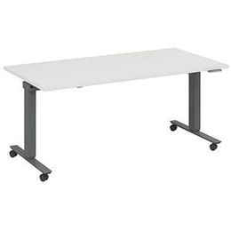 FM Slimfit elektrisch höhenverstellbarer Schreibtisch weiß, anthrazit metallic rechteckig, T-Fuß-Gestell mit Rollen grau 180,0 x 80,0 cm