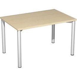 geramöbel geramöbel Flex Schreibtisch ahorn, silber rechteckig, 4-Fuß-Gestell silber 120,0 x 80,0 cm