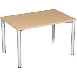 geramöbel geramöbel Flex Schreibtisch buche, silber rechteckig, 4-Fuß-Gestell silber 120,0 x 80,0 cm
