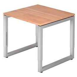 Hammerbacher RS08 höhenverstellbarer Schreibtisch nussbaum quadratisch, O-Fuß-Gestell silber 80,0 x 80,0 cm