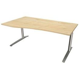 FM fastline höhenverstellbarer Schreibtisch königsahorn Bogenform, C-Fuß-Gestell silber 180,0 x 80,0/100,0 cm